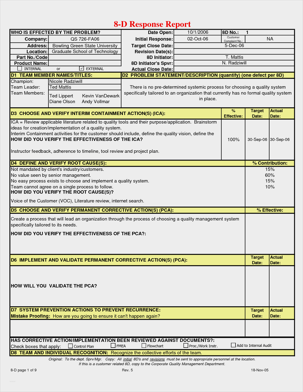 8D Report Template