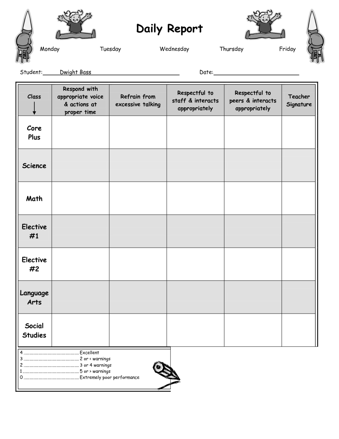 Daily Report Card Template For Adhd Daily Behavior Within Behaviour